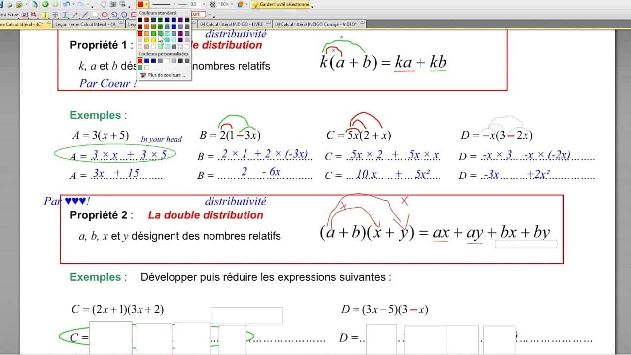 4eme Leçon Double distributivité Calcul littéral - VideoTutoriels