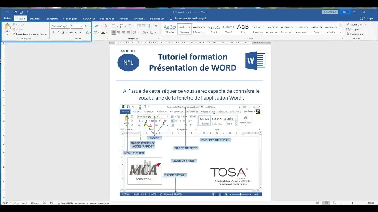 Tutoriel tosa céline mca formation le vocabulaire écran Word ...
