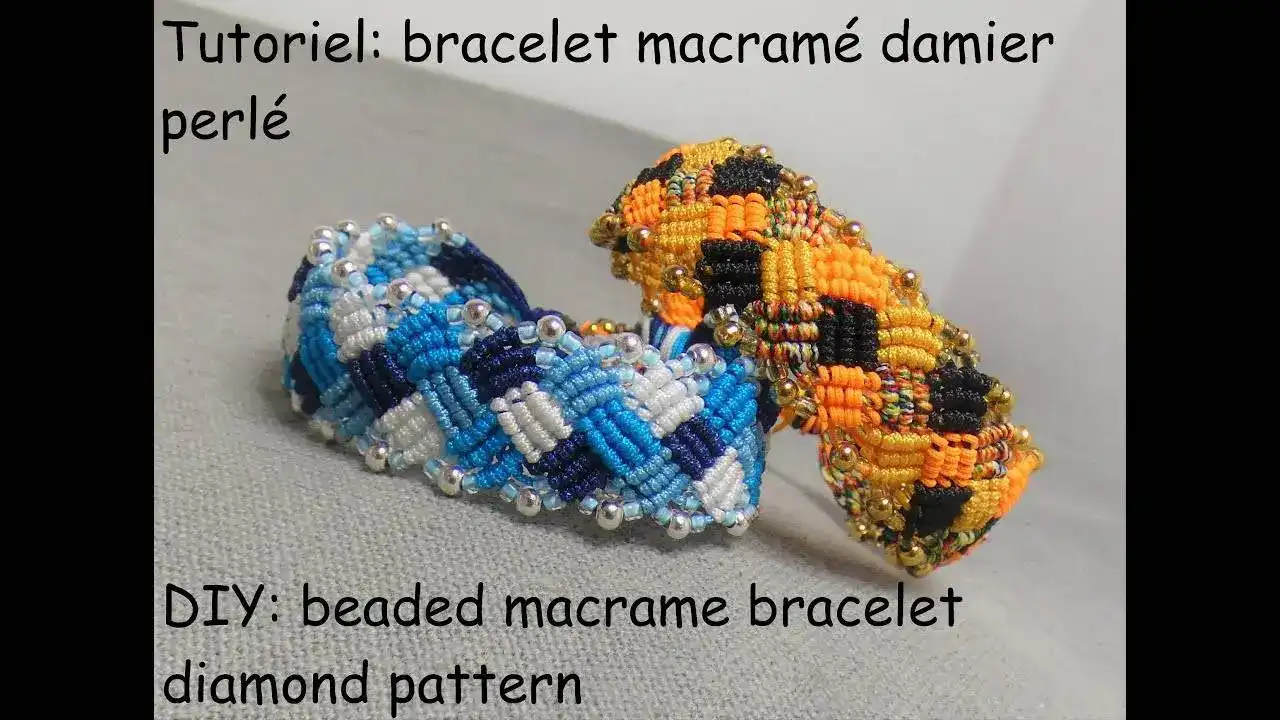 tutoriel: bracelet macramé damier perlé (DIY: beaded macrame bracelet diamond pattern ...